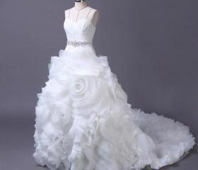 Ruched Sweetheart Floor Length Tulle Ruffled Wedding Gown Featuring ...