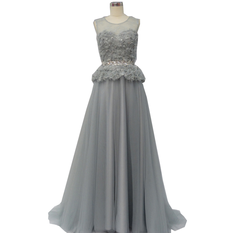 Pretty Grey A-line Evening Dress, Appliques Evening Dress,tulle Evening ...